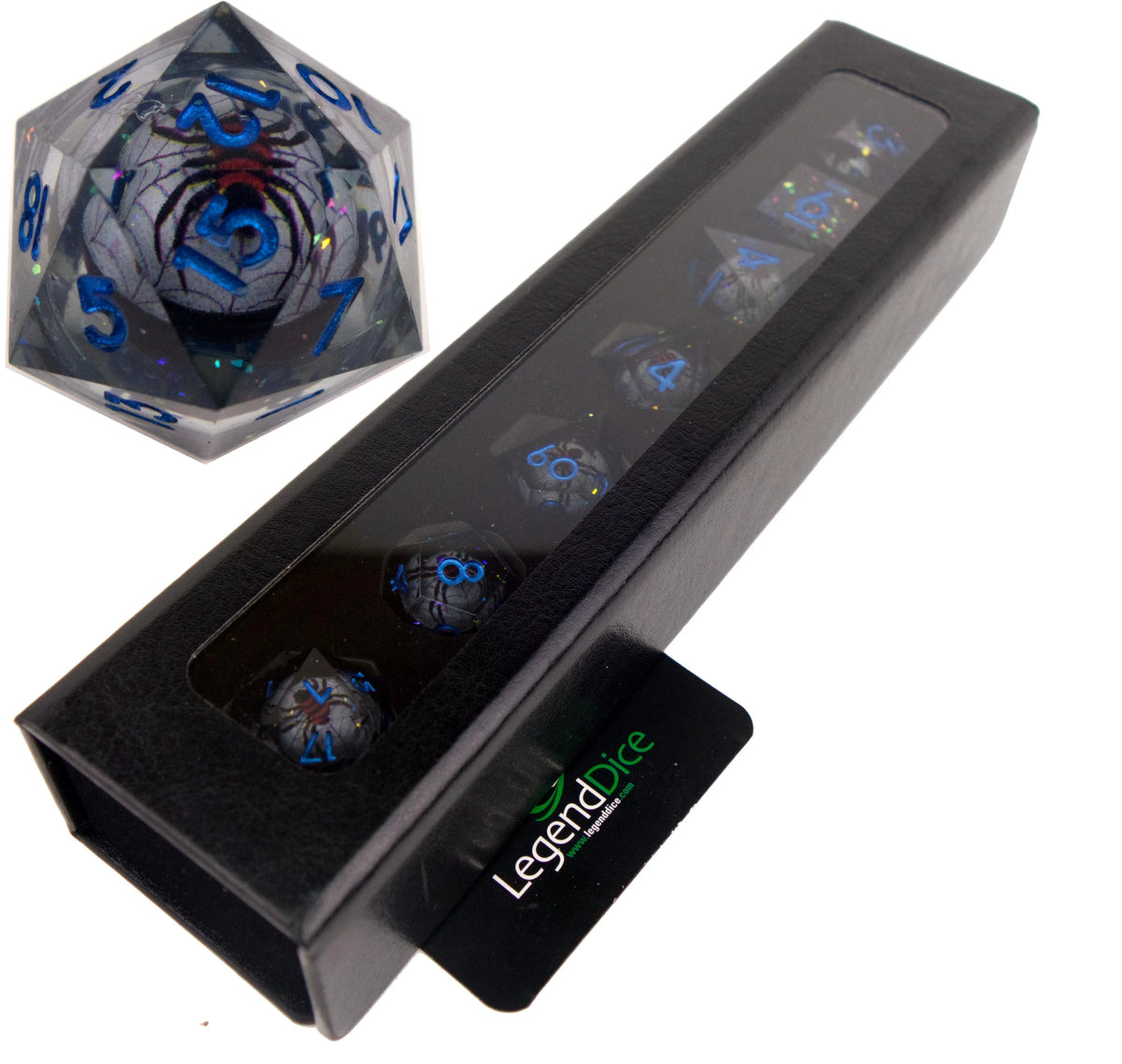Polyhedral Dice Set: Liquid Core in Case - Blue Spider (7) – Galleon Games